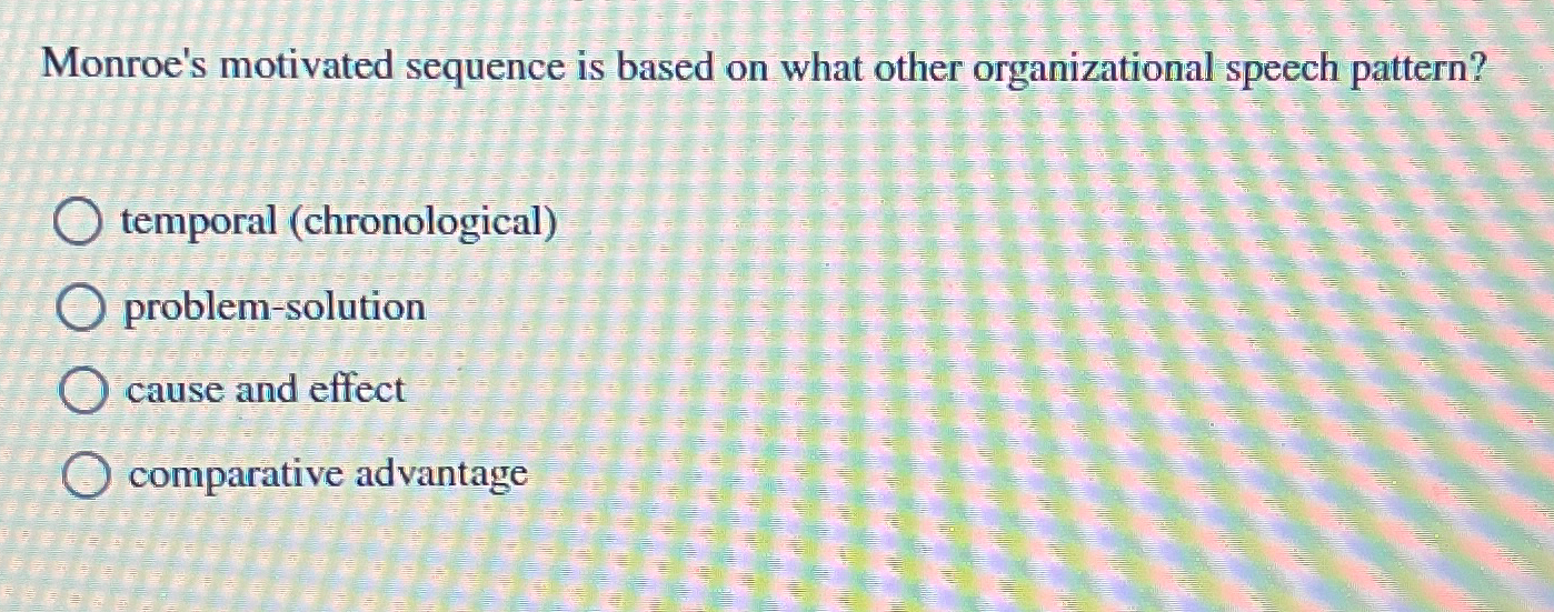 Solved Monroe's motivated sequence is based on what other | Chegg.com