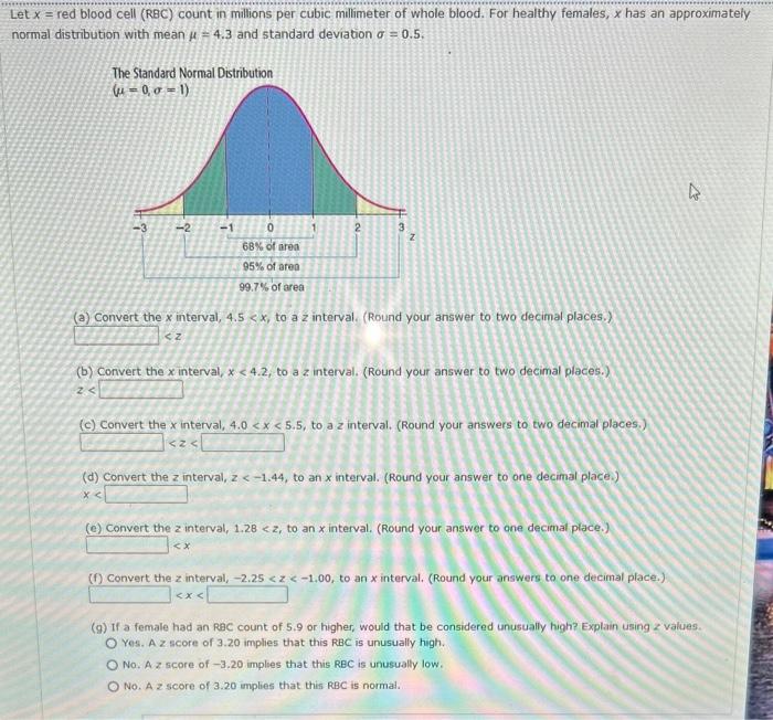 Solved Let x= red blood cell (RBC) count in millions per | Chegg.com