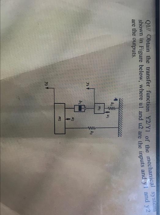Solved 01// Obtain the transfer function Y2/Y1 of the | Chegg.com