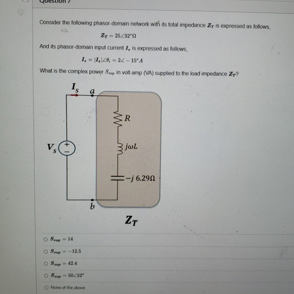 Solved Question Consider the following phasor-domain network | Chegg.com