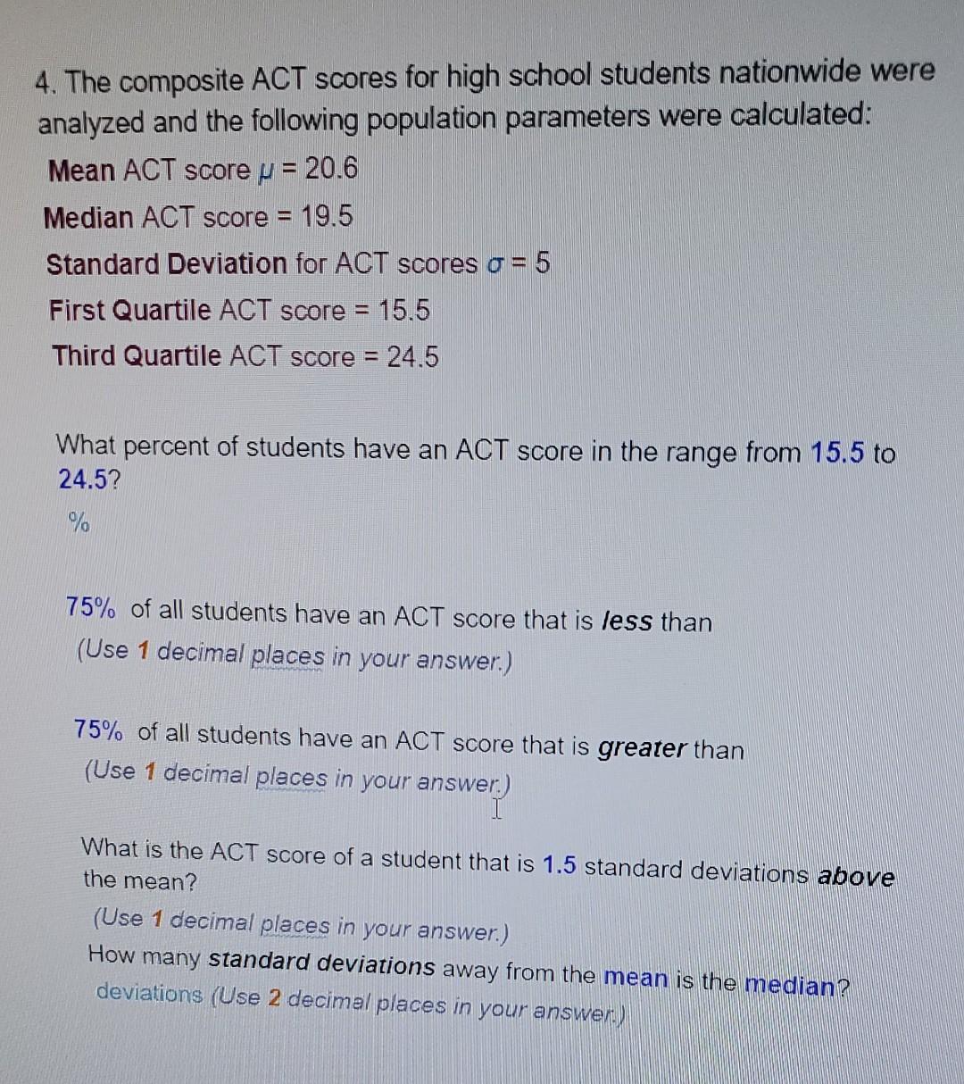Solved 4. The composite ACT scores for high school students | Chegg.com