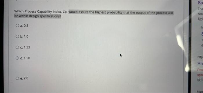 Solved So The Which Process Capability index, Cp, would | Chegg.com