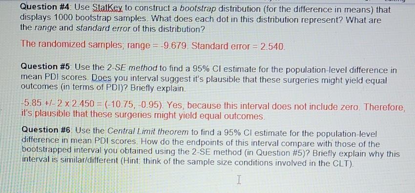 Question #4 Use StatKey to construct a bootstrap | Chegg.com