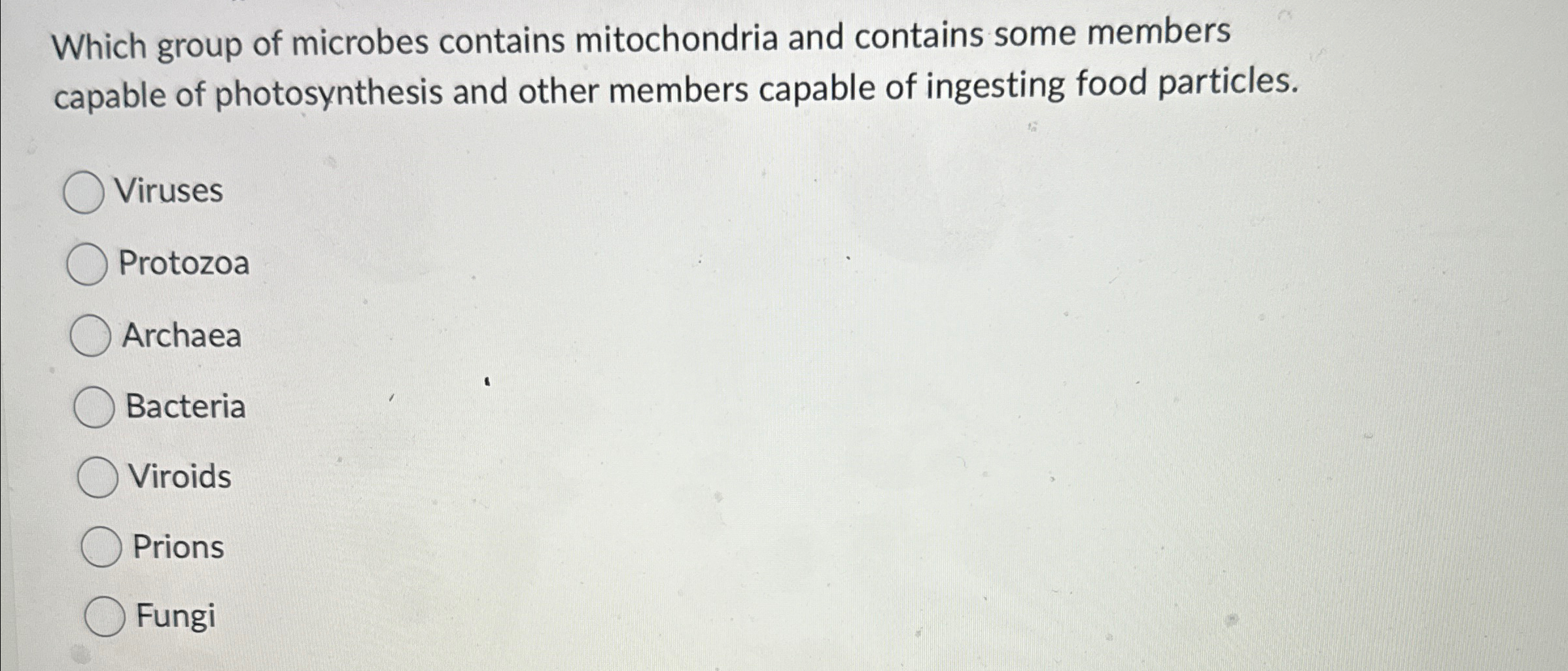 Solved Which group of microbes contains mitochondria and | Chegg.com