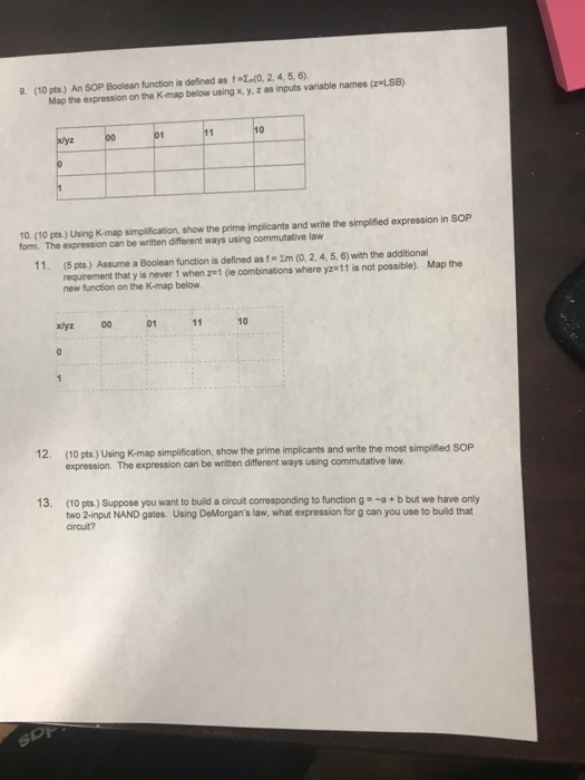 Solved 2. (10 pts) An SOP Boolean function is defined as | Chegg.com