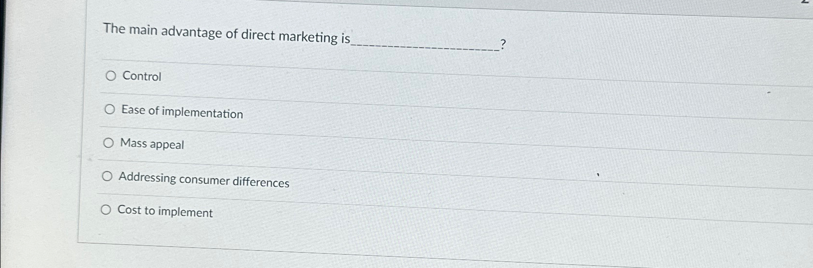 Solved The main advantage of direct marketing | Chegg.com