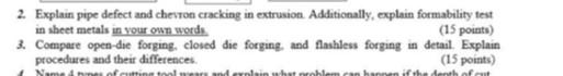 Solved 2. Explain pipe defect and chevron cracking in | Chegg.com