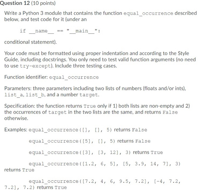 Solved Question 12 (10 points) Write a Python 3 module that | Chegg.com