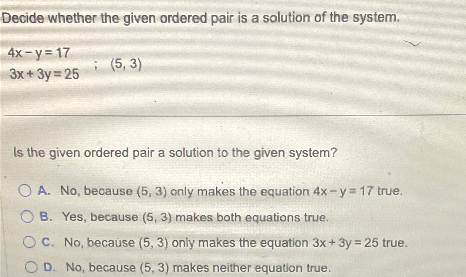 Decide whether the given ordered pair is a solution | Chegg.com