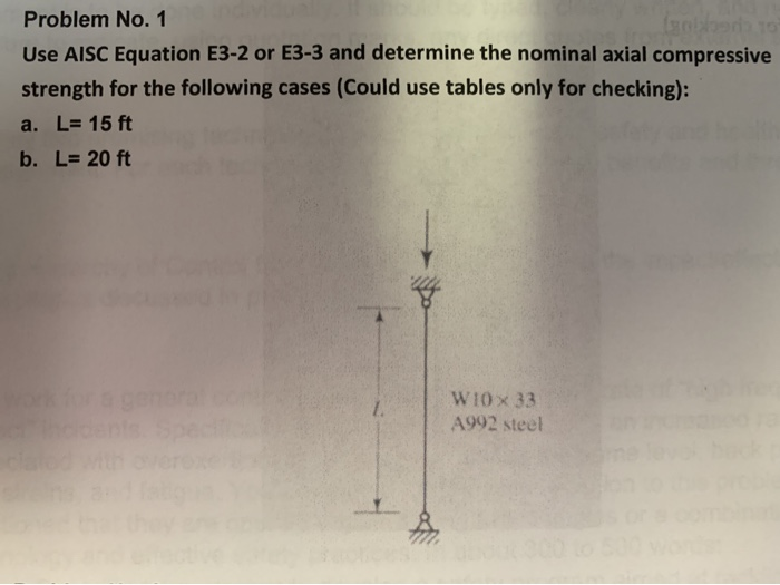 Solved Problem No. 1 Use AISC Equation E3-2 or E3-3 and | Chegg.com