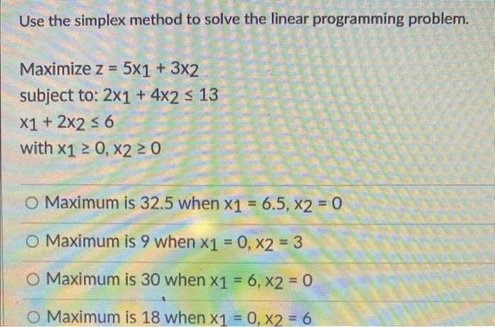 Solved Use the simplex method to solve the linear | Chegg.com