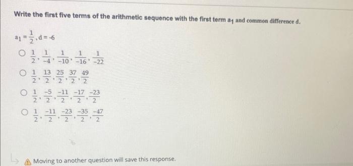 Solved Write the first five terms of the arithmetic sequence | Chegg.com