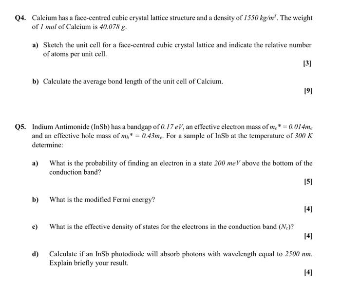 Solved Q4. Calcium has a face-centred cubic crystal lattice | Chegg.com