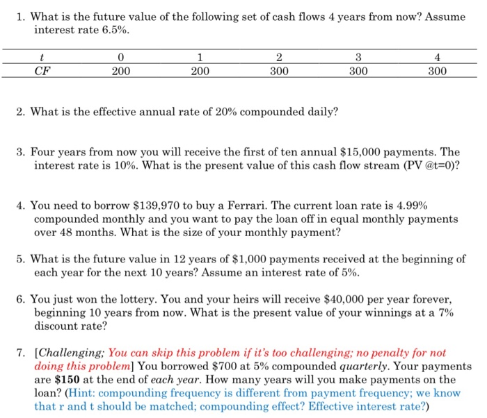 Solved Time Value Money problems. Complete each problem, | Chegg.com