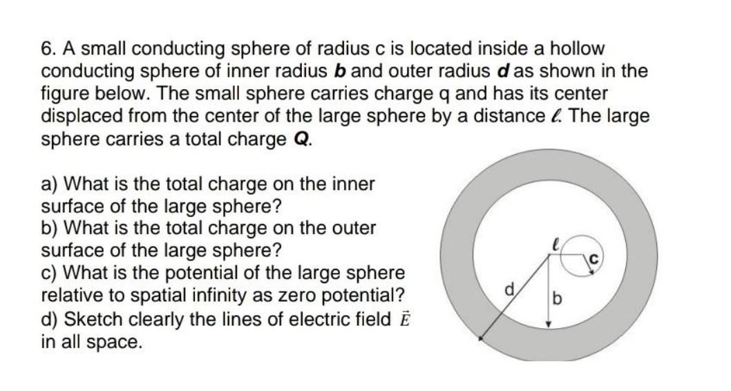 Solved 6. A small conducting sphere of radius c is located | Chegg.com