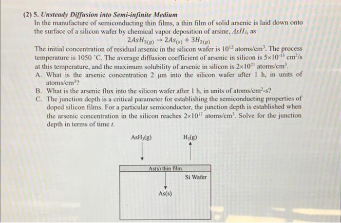 Solved (2) 5. Unsteady Diffusion into Semi-infinite Medium | Chegg.com