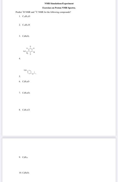 Solved NMR Simulation Experiment Exercises on Proton NMR | Chegg.com