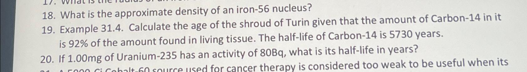 Solved What is the approximate density of an iron- 56 | Chegg.com