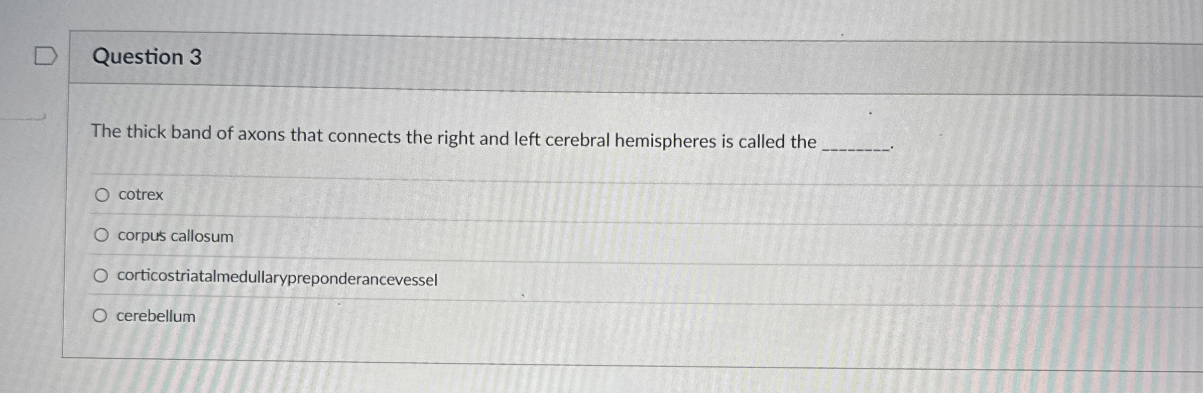 Solved Question 3The thick band of axons that connects the | Chegg.com