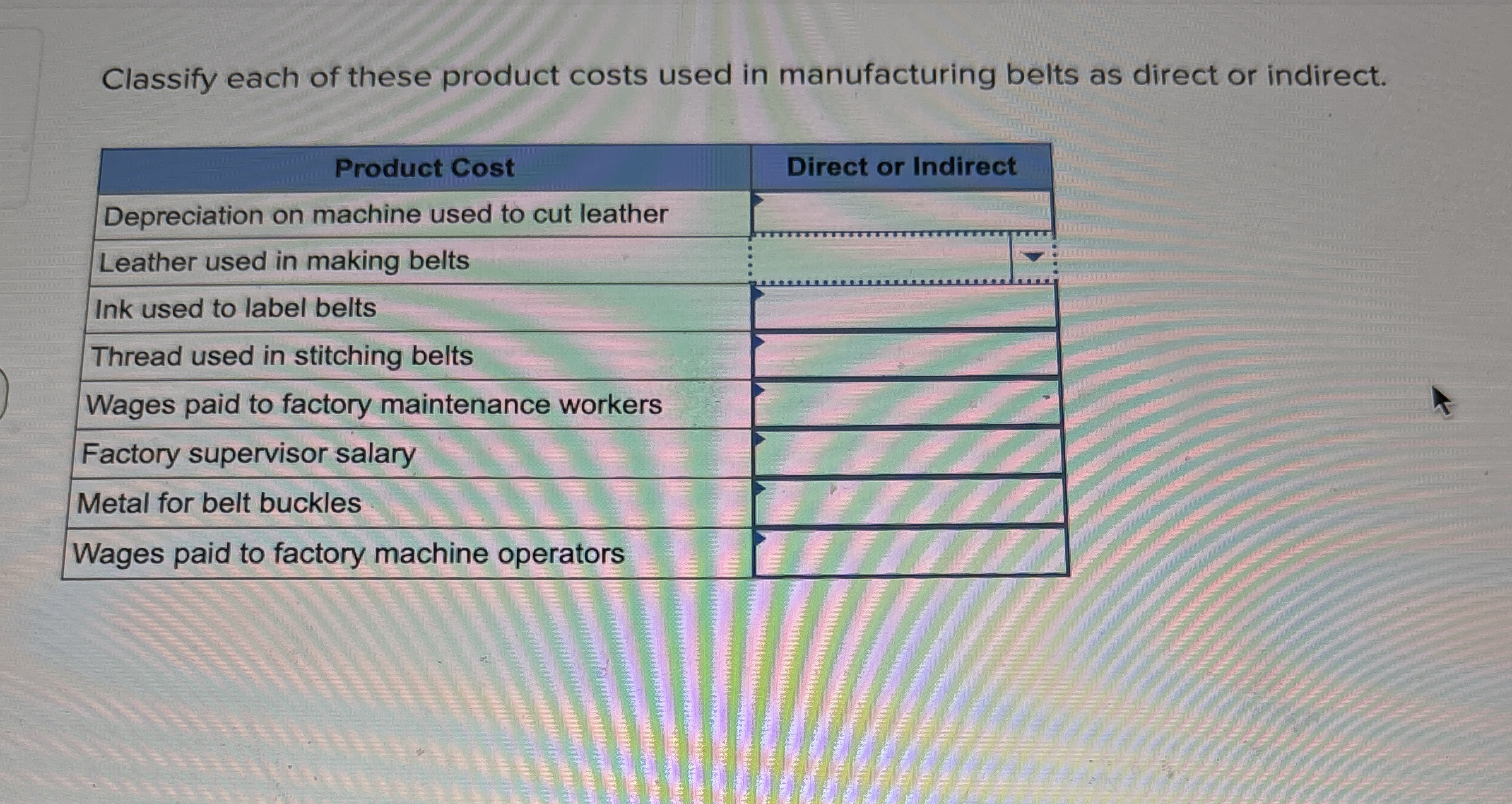 Solved Classify each of these product costs used in | Chegg.com