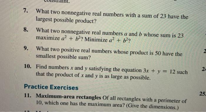 Solved 7. What two nonnegative real numbers with a sum of 23 | Chegg.com