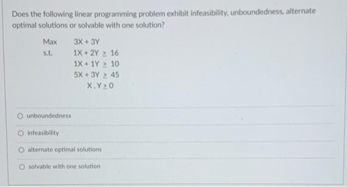 Solved Does the following linear programming problem exhibit | Chegg.com