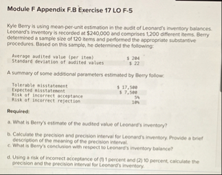 Solved Module F Appendix F.B Exercise 17 ﻿LO F. 5Kyle Berry | Chegg.com