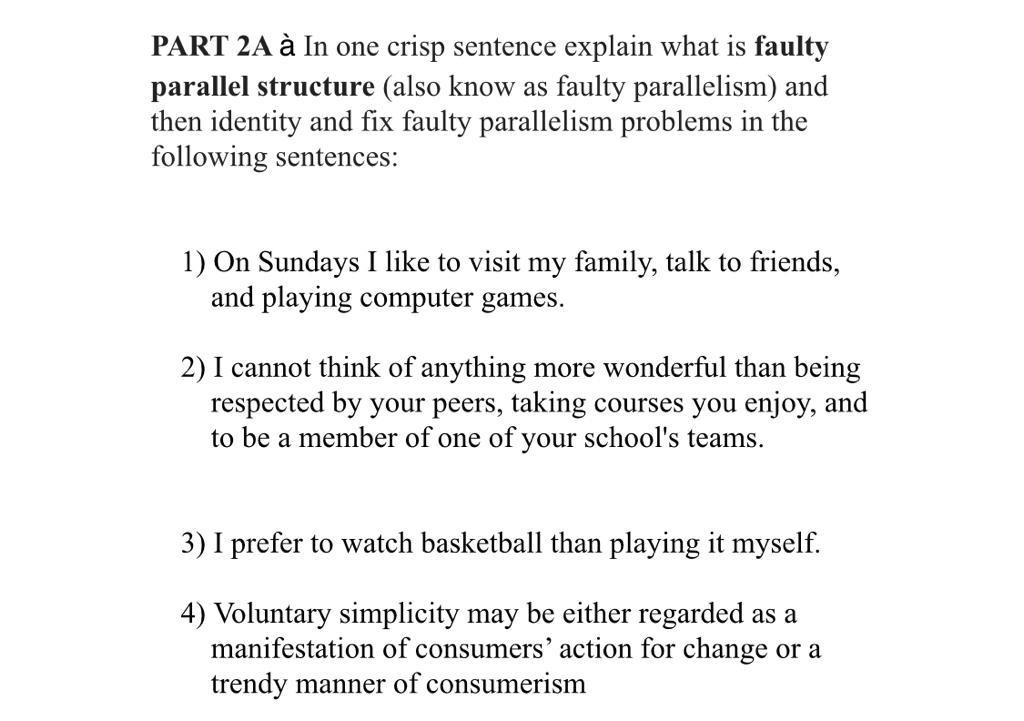 Solved PART 2A à In one crisp sentence explain what is | Chegg.com