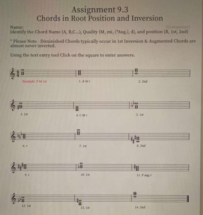 Assignment 9.3 Chords in Root Position and Inversion | Chegg.com