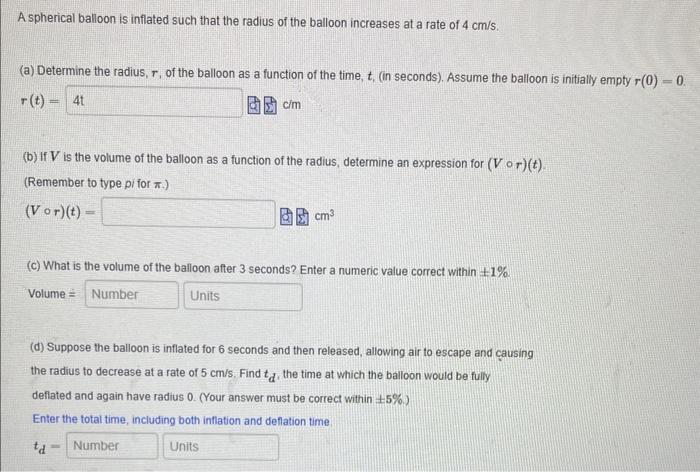 Solved A spherical balloon is inflated such that the radius | Chegg.com