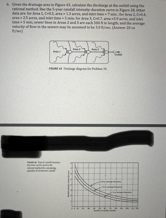 Solved 6. Given the drainage area in Figure 43 , calculate | Chegg.com