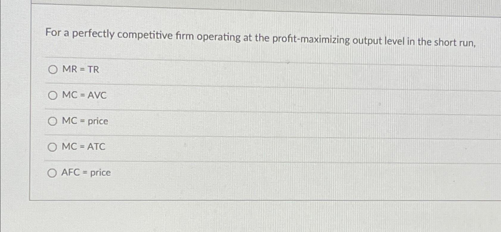 Solved For a perfectly competitive firm operating at the | Chegg.com