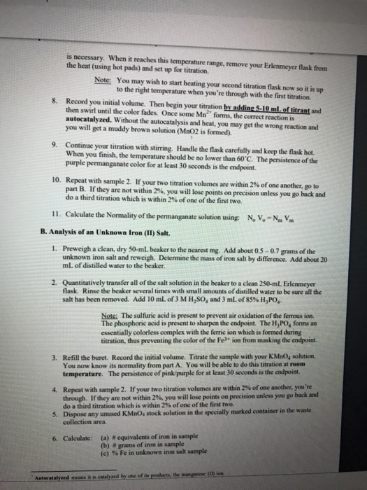 Solved xperiment 25. Determination of Iron by Redox | Chegg.com