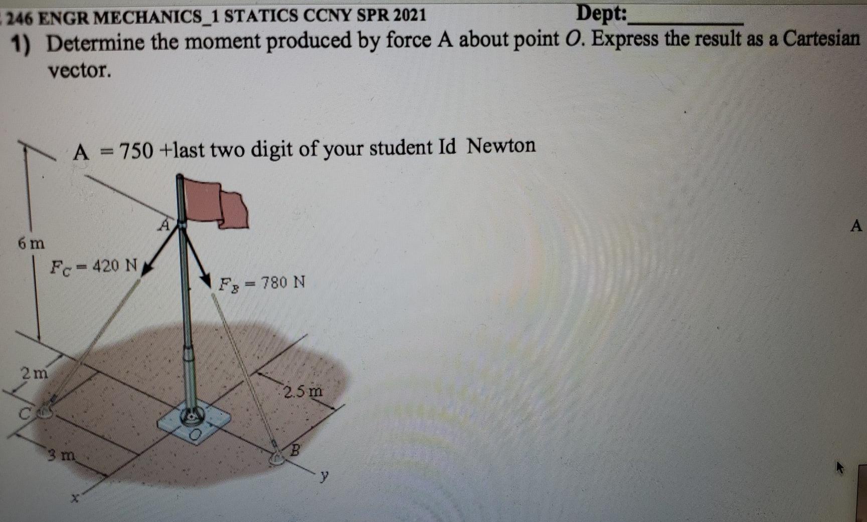 Solved 246 ENGR MECHANICS 1 STATICS CCNY SPR 2021 Dept: 1) | Chegg.com