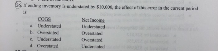 Solved 26. If ending inventory is understated by $10,000, | Chegg.com