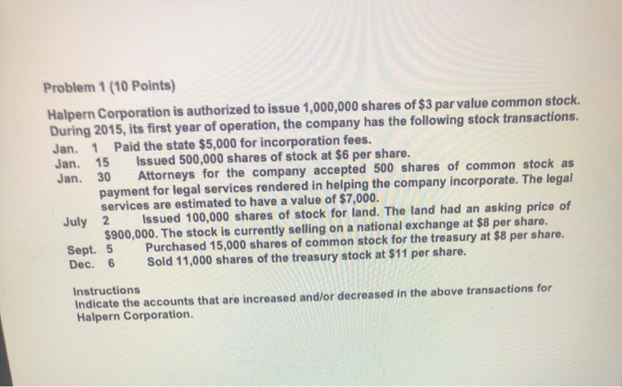 Solved Problem 1 (10 Points) Halpern Corporation is | Chegg.com