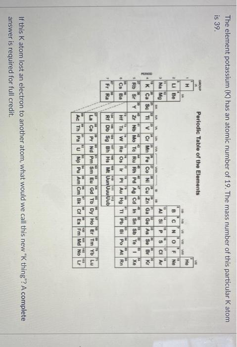 Solved The element potassium (K) has an atomic number of 19. | Chegg.com