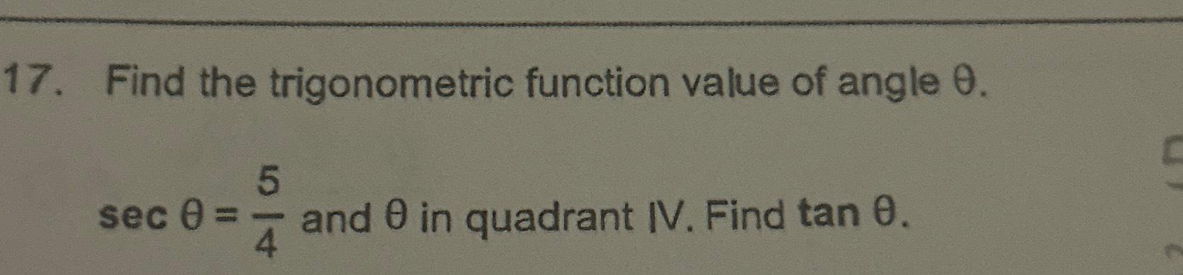 Solved Find the trigonometric function value of angle | Chegg.com