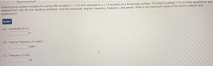 Solved A block-spring system consists of a spring with | Chegg.com