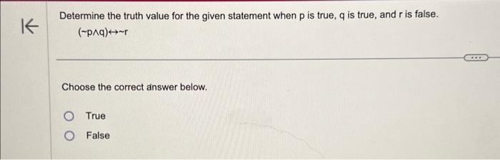Solved Determine the truth value for the given statement | Chegg.com