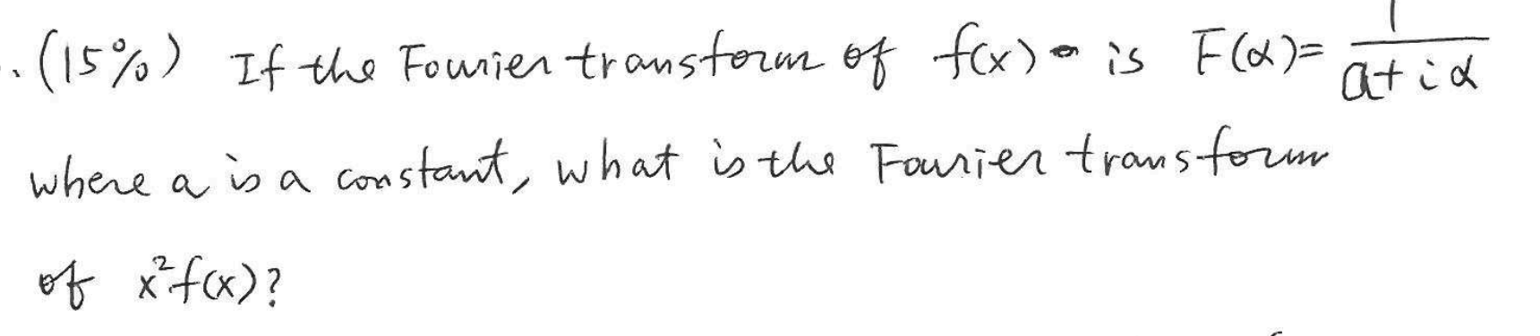 Solved If the Fourier transtorm of f(x)= ﻿is F(α)=1a+iαwhere | Chegg.com