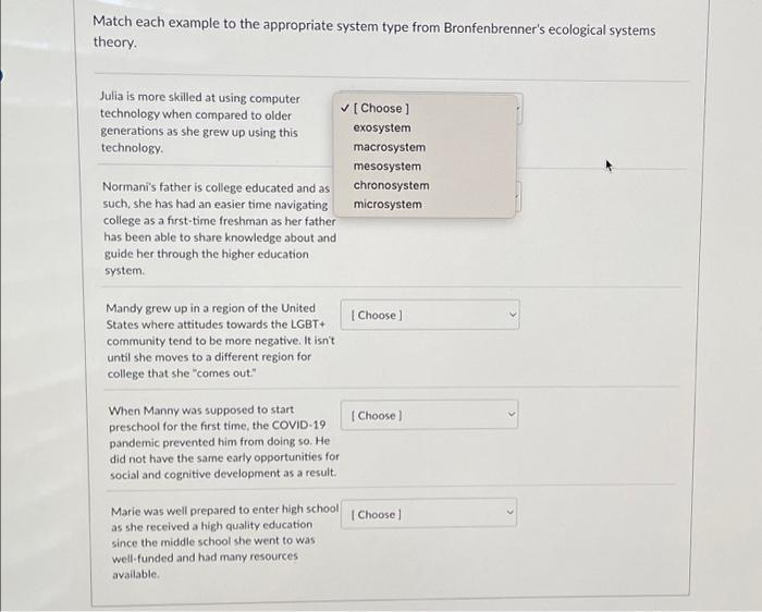 Solved Match each example to the appropriate system type | Chegg.com