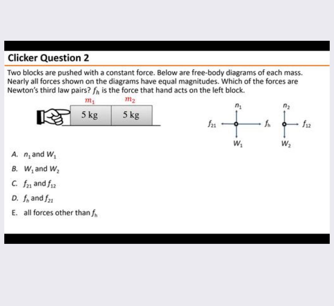 Solved Clicker Question 2\\nTwo blocks are pushed with a | Chegg.com