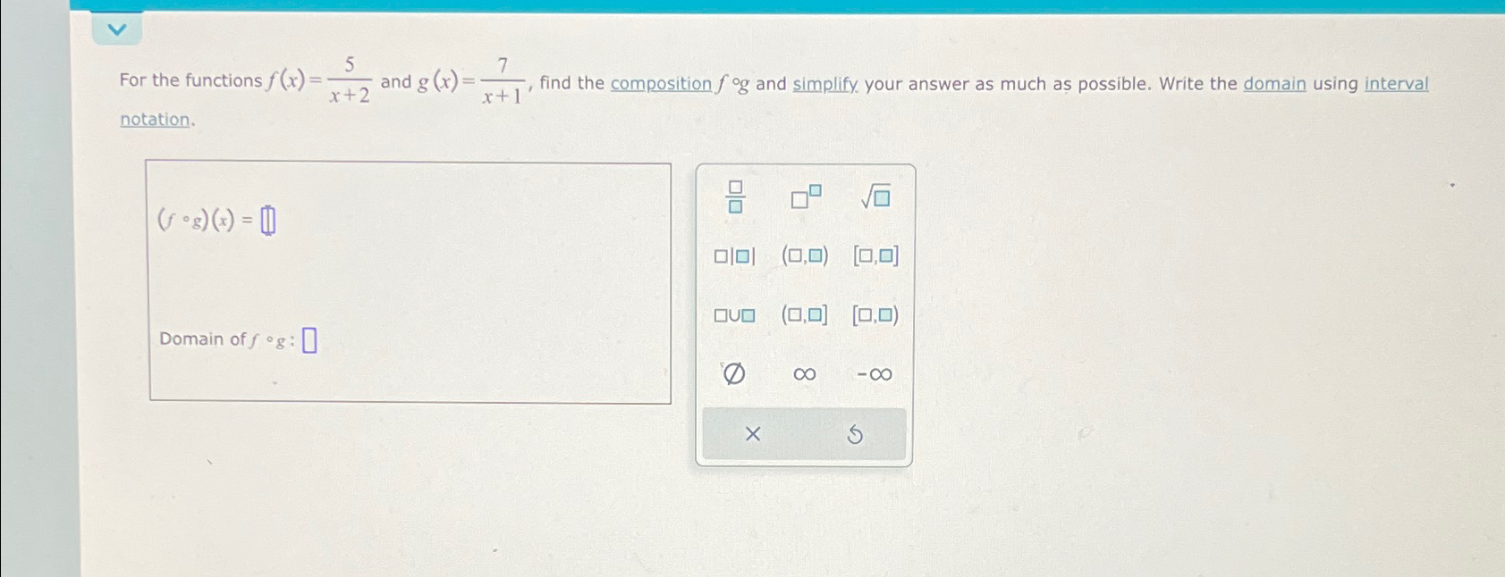 Solved For the functions f(x)=5x+2 ﻿and g(x)=7x+1, ﻿find the | Chegg.com