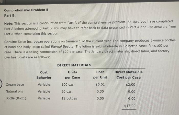 Solved Comprehensive Problem 5 Part B: Note: This section is | Chegg.com Solved Comprehensive Problem 5 Part B: Note: This section is | Chegg.com