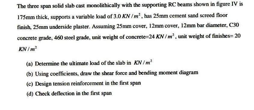 Solved The three span solid slab cast monolithically with | Chegg.com