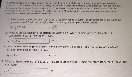 Solved A Rydberg atom is an atom whose valence electrons are | Chegg.com