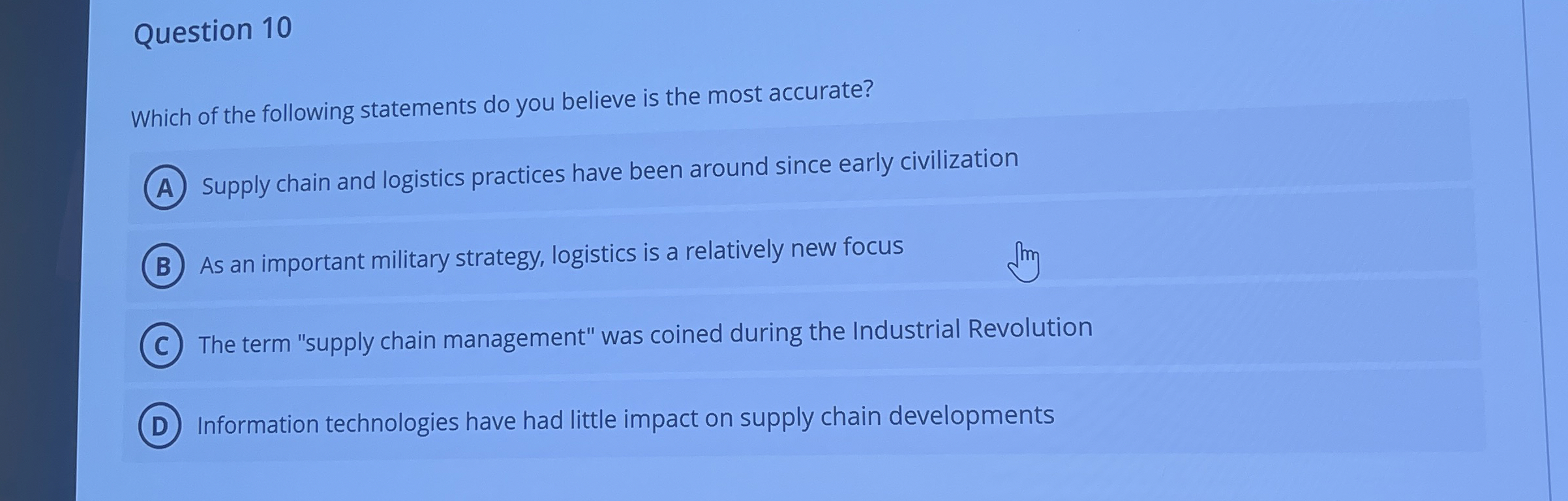 Solved Question 10Which of the following statements do you | Chegg.com