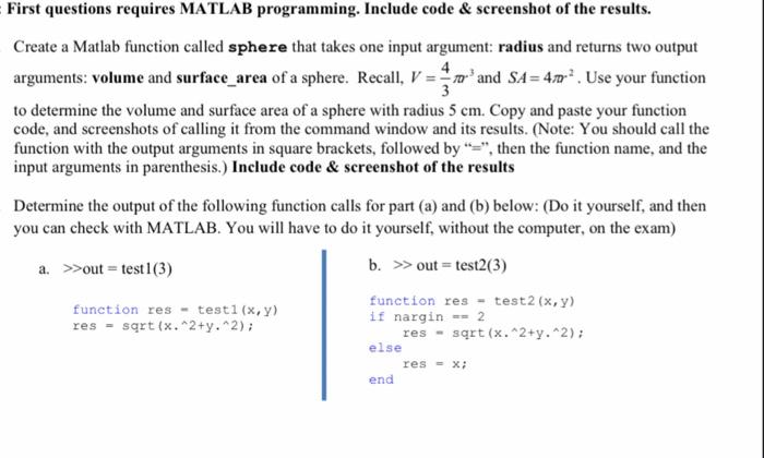 Solved Creste a Matlab function called sphere that takes one | Chegg.com