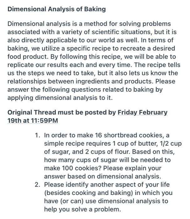 Solved Dimensional Analysis of Baking Dimensional analysis | Chegg.com